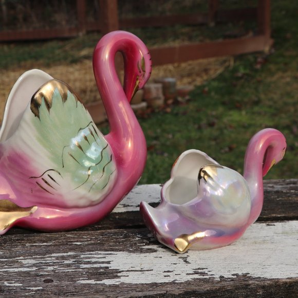 Vintage | Accents | Vintage 95s Goldedged Swan Planter Pots | Poshmark